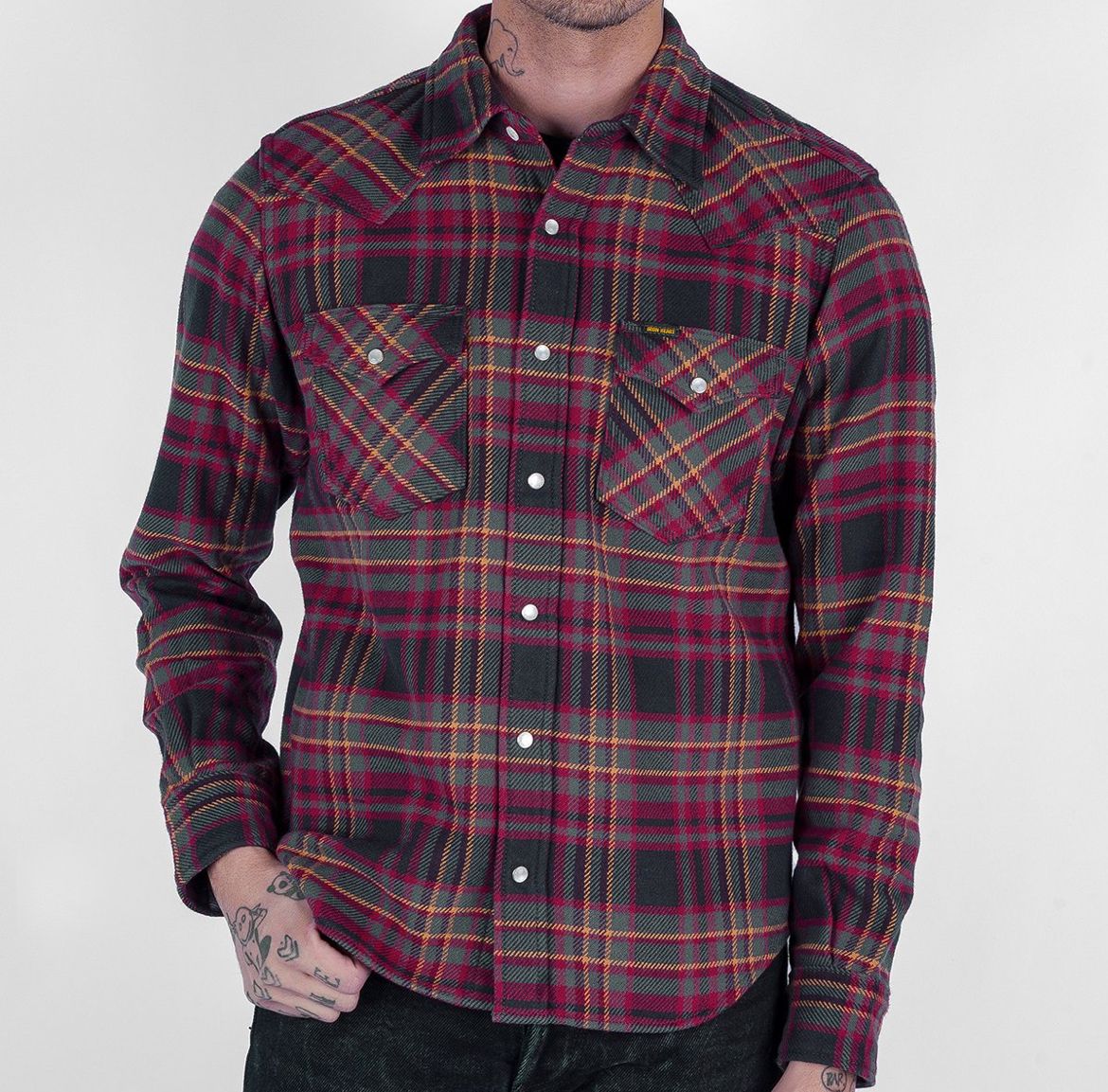 Iron Heart IHSH-403 Ultra Heavy Flannel Line Check Western Shirt ...